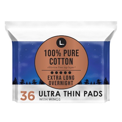 L . Organic Cotton Maxi Extra Long Overnight Pads - 20ct : Target