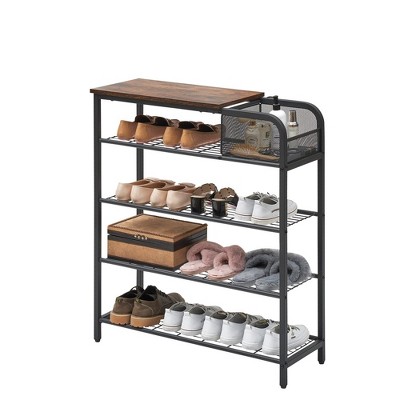 Shoe Rack 5-tier Shoe Storage Organizer W/4 Metal Mesh Shelves For 16 ...