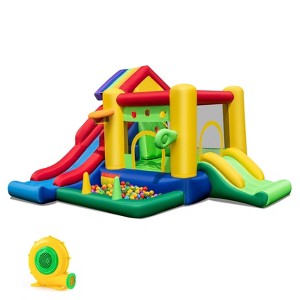 Gymax 7-in-1 Inflatable Rainbow Kids Bounce Castle with 50 Ocean Balls ...