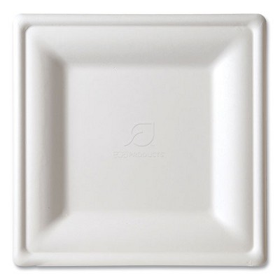 Eco-products Renewable Square Sugarcane Plates, Large, Natural White ...