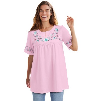 Woman Within Women's Plus Size Embroidered Split-neck Tunic - 22/24 ...