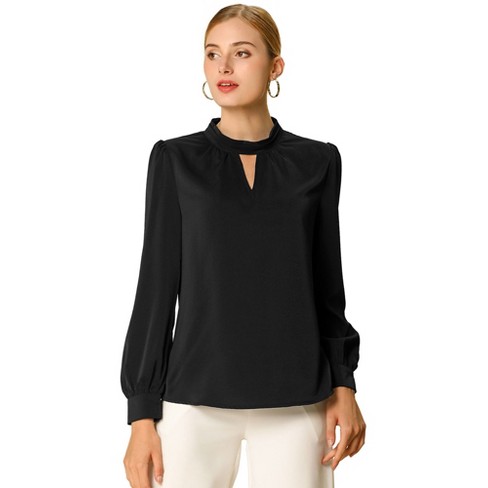 Allegra K Women's Office Keyhole Elegant Stand Collar Long Sleeve ...
