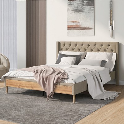 Dolante Queen Upholstered Bed Beige: Chic Tufted Headboard, Modern ...