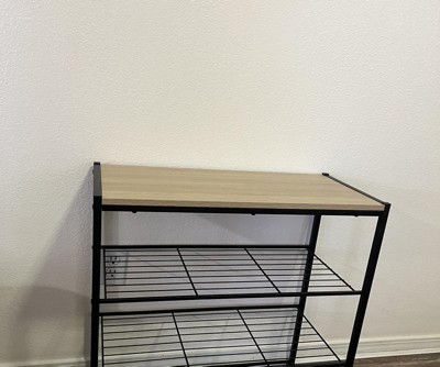 4 Tier Shoe Rack Black Metal With Natural Wood - Brightroom™ : Target