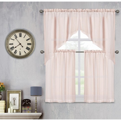 Kate Aurora Modern Chic Complete 4 Piece Striped Sheer Kitchen Curtain ...