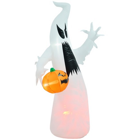 Homcom Inflatable Ghost With Pumpkin, Halloween Outdoor Led Lighted ...