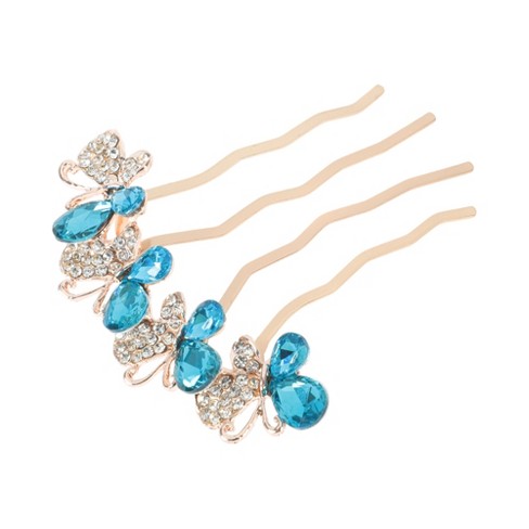 Unique Bargains Women's Decorative Butterfly Shape Hair Combs Blue 1 Pc ...