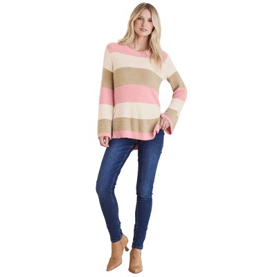 Venus Womens Eyelash Striped Sweater - S, Pink Multi : Target