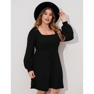 Plus Size Sweater Dress Long Lantern Sleeve Tie Waist Sweater Dresses ...