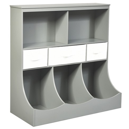Costway Freestanding Combo Shelf Cubby Bin W/3 Baskets Grey : Target