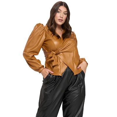 L I V D Women's Vegan Leather Wrap Top, Camel, 1x : Target