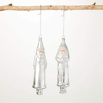 Slim Santa Ornament Silver 8.5"h Glass Set Of 2 : Target