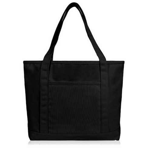 Dalix 20" Solid Color Cotton Canvas Shopping Tote Bag In Black : Target