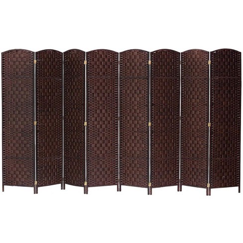 8 Panels Diamond Weave Bamboo Fiber Privacy Partition Screen Brown ...