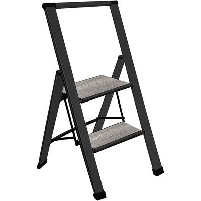 2 Step Ladder Modern - Beautiful Gray Wood & Black Aluminum - By Sorfey ...