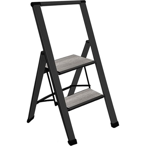 2 Step Ladder Modern - Beautiful Gray Wood & Black Aluminum - By Sorfey ...