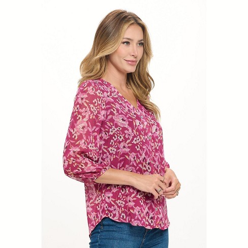 Catalina Three Quarter Sleeve V-neck Faux-button Front Blouse - Xxlarge ...