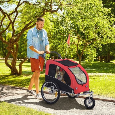 Aosom Dog Bike Trailer 2-in-1 Pet Stroller With Canopy And Storage Pockets, Red : Target