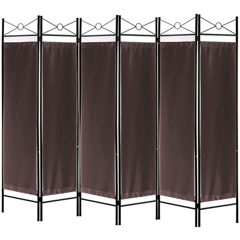 6 Panel Metal And Woven Fabric Room Divider With Two Way Hinges Brown ...