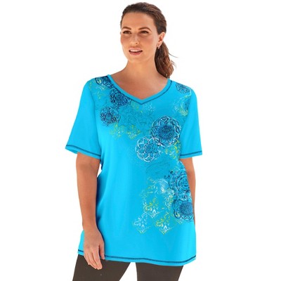 Catherines Women's Plus Size Placement Print Tee - 0x, Scuba Blue ...