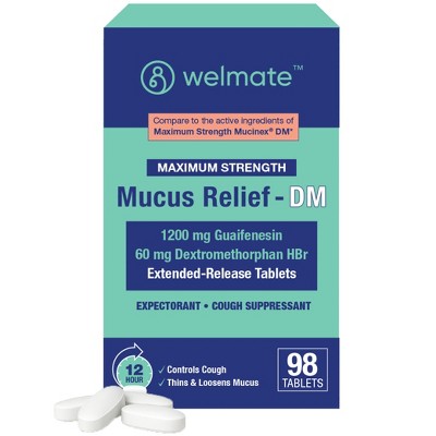 WELMATE 12 Hour Mucus DM Max Strength Cough Medicine - 1200/60mg 98 ct ...