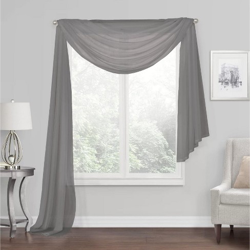 Kate Aurora Elegant Sheer Voile Window Scarf Valance - Charcoal : Target