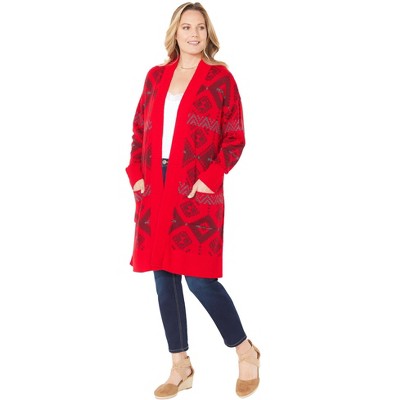 Catherines Women's Plus Size Classic Fair Isle Coatigan - 2x, Red Fair ...