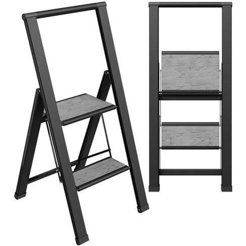2 Step Ladder Modern - Beautiful Gray Wood & Black Aluminum - By Sorfey ...
