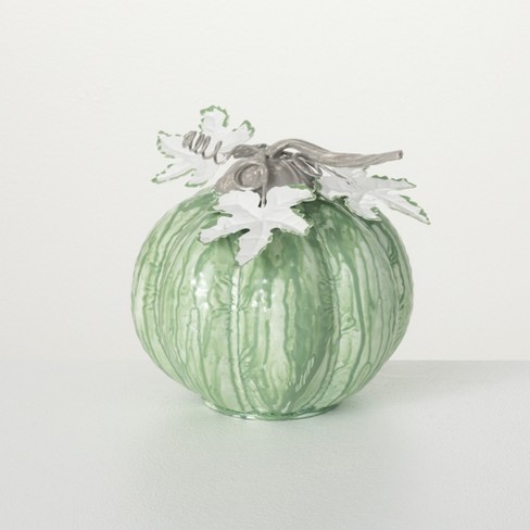 Small Sage Metal Pumpkin Green 6.5"h Metal : Target