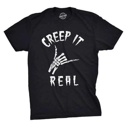 Mens Creep It Real Tshirt Funny Skeleton Halloween Shaka Tee - Crazy ...