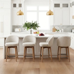 Set of 4 Modern Beige Upholstered 360° Swivel Counter Height Stools ...