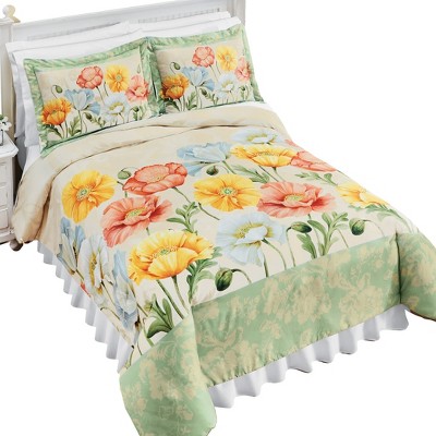 Collections Etc Vibrant Pastel Poppies 3-piece Comforter Set Full/queen ...