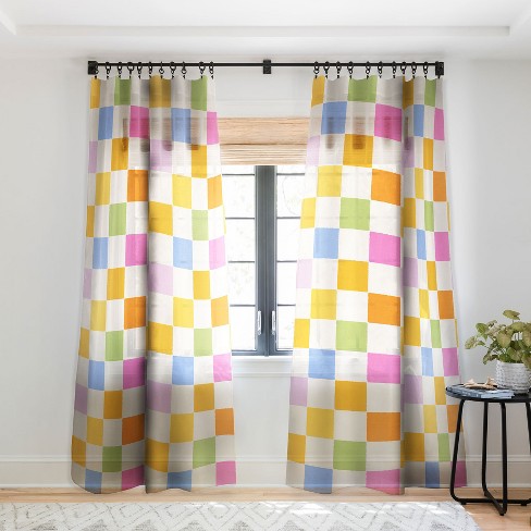 Iveta Abolina Eclectic Checker Check Cream 64" X 50" Single Panel Sheer ...