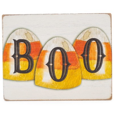 Elanze Designs Boo Candy Corn 3 x 4 White Orange Yellow Wood Tabletop ...