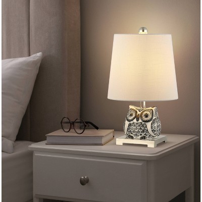 16" Justina Ceramic Mini LED Table Lamp: Owl Design, Cotton Shade ...