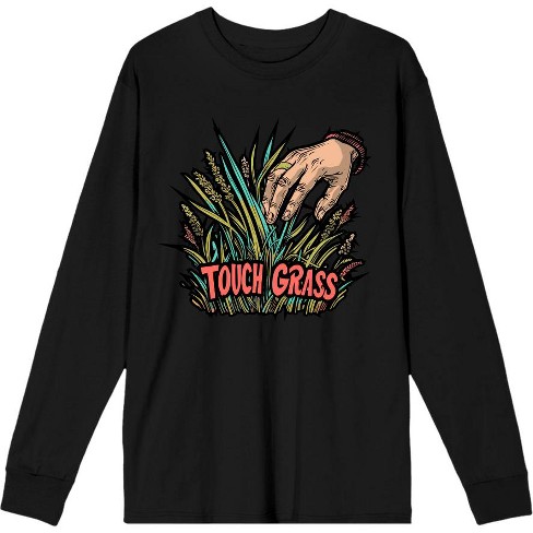 Labbing Touch Grass Gamer Nerd Adult Black Crew Neck Long Sleeve Tee ...