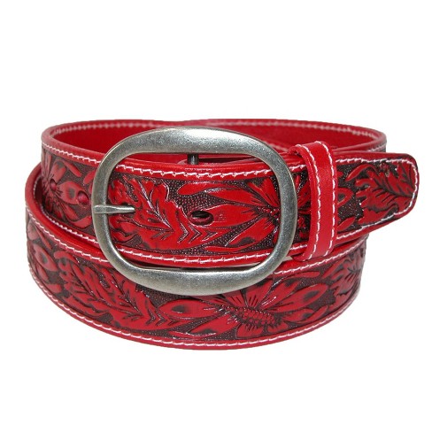 Ctm Leather Western Embossed Belt With Removable Buckle, 36, Red : Target
