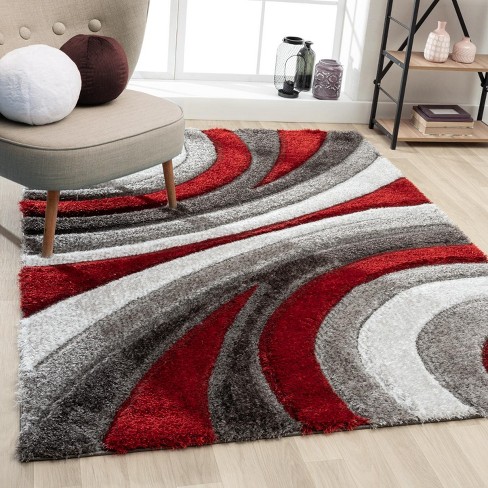 Luxe Weavers Modern Shag Geometric Area Rug, Red 5x7 : Target