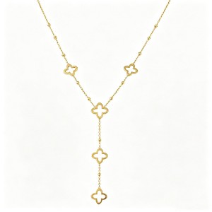Cherie Code One Size Hollow Clover Beaded Y Drop Lariat Necklace Gold ...