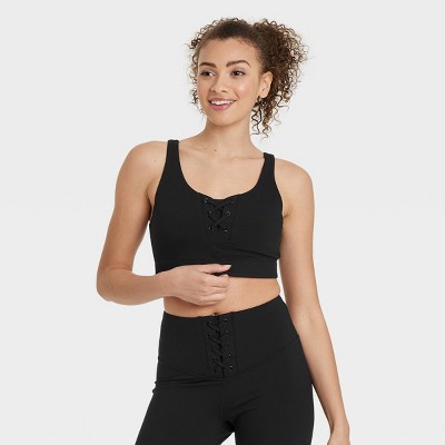 Women's Lace-up Detail Ribbed Bra - Joylab™ Black Xxl : Target