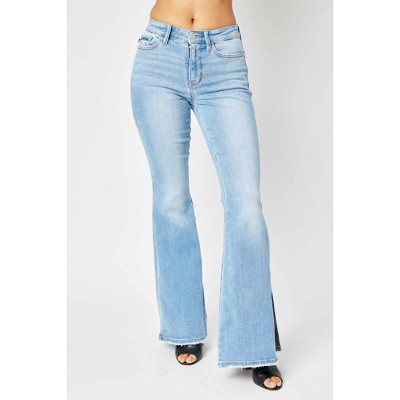 Women's Full Size Mid Rise Raw Hem Slit Flare Jeans - Judy Blue 20w ...