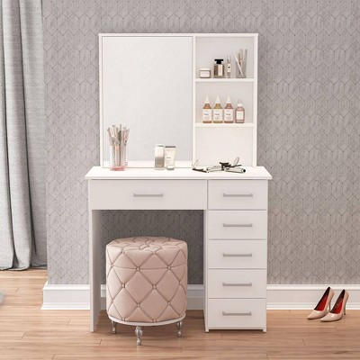 Astrid Makeup Vanity White - Boahaus: Modern Desk With Hollywood Mirror ...