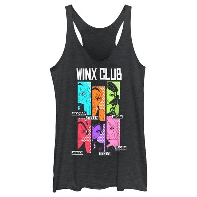 Women's Winx Club Colored Boxed Characters Racerback Tank Top - Black ...