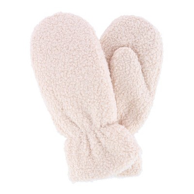 Ctm Women's Boucle Teddy Mittens With Gathered Wrist, Ivory : Target