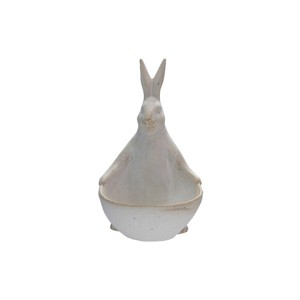 Storied Home Stoneware Rabbit with Bowl, Reactive Glaze, White (Each ...