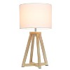Natural Wood Interlocked Triangular Table Lamp With Fabric Shade Off ...
