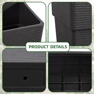 PE Black Medium Rectangular Planter 23.62×12.60×23.62 Inch Outdoor ...