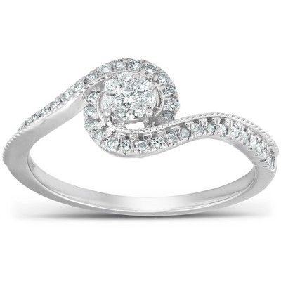 Pompeii3 1/3 Ct Diamond Twist Halo Round Engagement Ring 10k White Gold ...