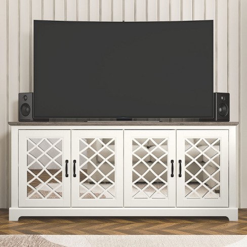 Galano Millicent 68.2 In. Ivory With Knotty Gray Oak 4 Door Tv Cabinet Fits Tv s Up To 75 In. Target