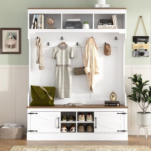 LOVSON 71''H Farmhouse Hall Tree with Bench and Shoe Storage with Coat ...